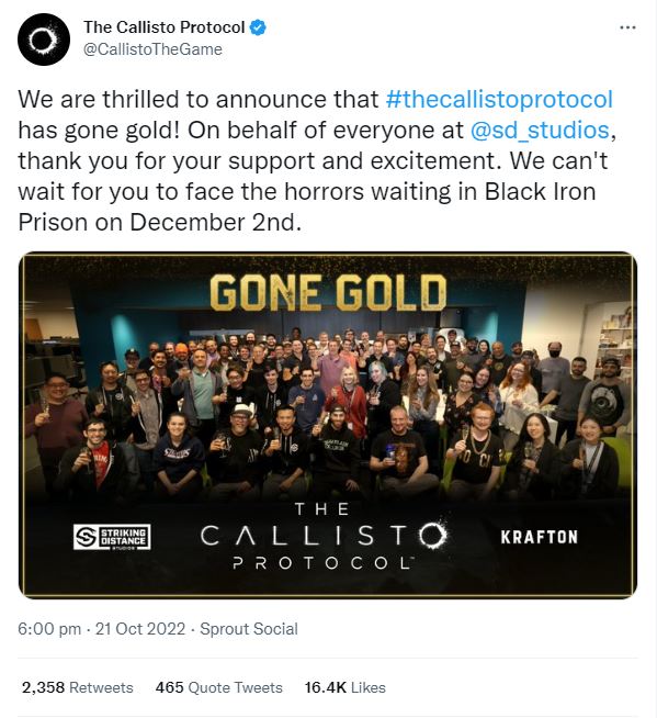 The Callisto Protocol has gone Gold - Game-News.co.uk